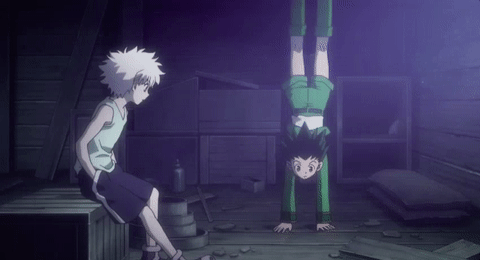Hunter x Hunter GIF — Gon & Killua's Upside-Down Moment