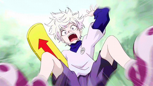 Killua Zoldyck — Shocked Leap (Hunter x Hunter Anime GIF)