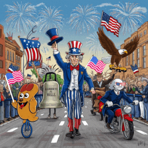 4th of July USA Celebration Animated GIF with Uncle Sam and Fireworks
