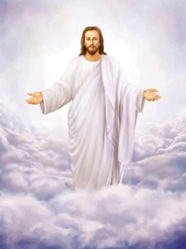 Ascension in White — Animated Jesus Among the Clouds
