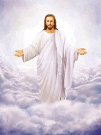 Ascension in White — Animated Jesus Among the Clouds