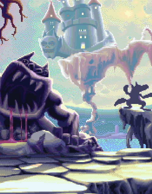 Download Artistic Pixel Art Fantasy Landscape Castle Monster Statue Gif